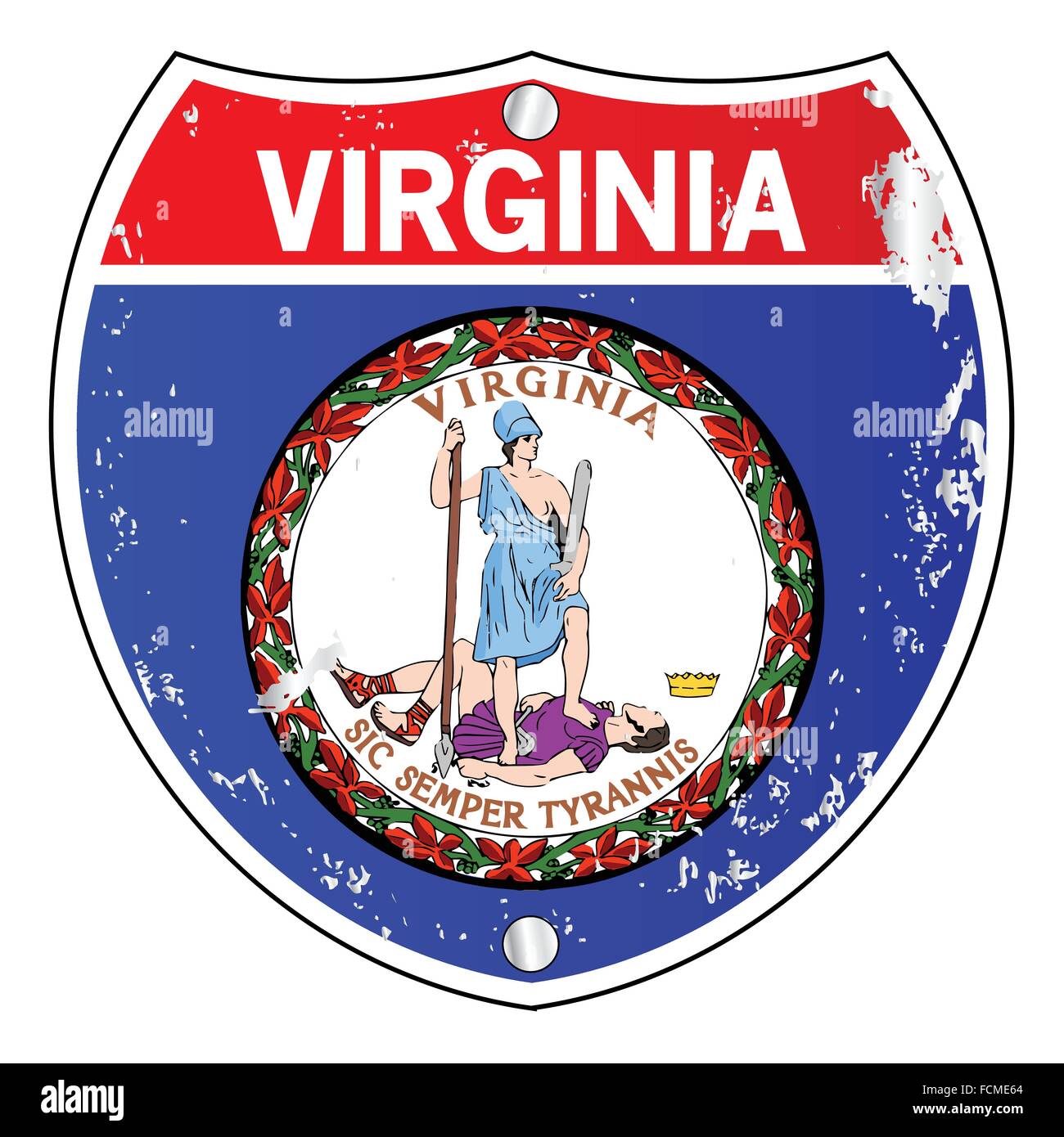 Virginia flag icons as an interstate sign over a white background Stock ...