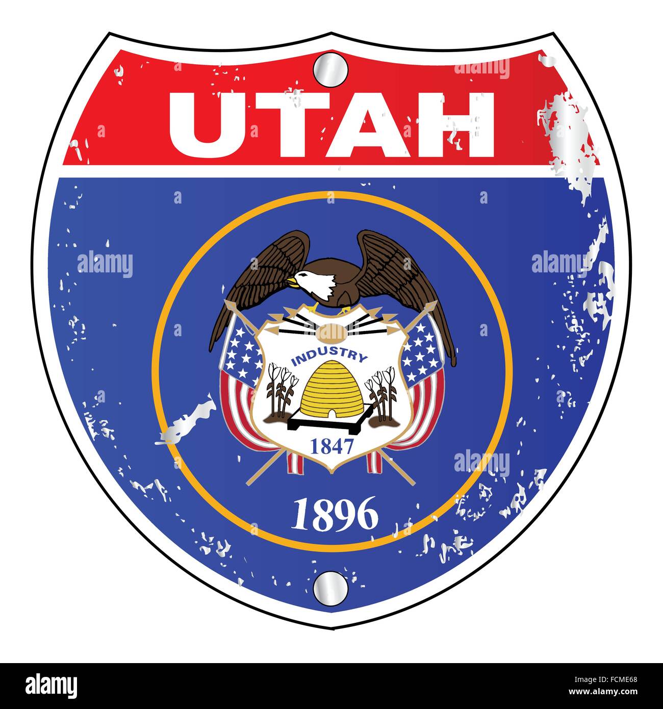Utah flag icons as an interstate sign over a white background Stock ...