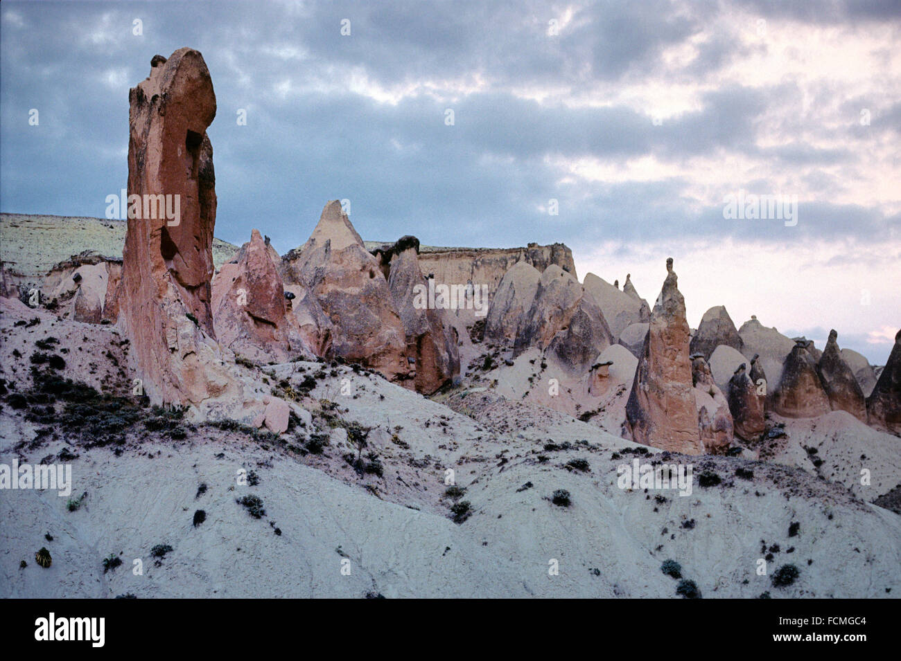 Dusk Landscape of Volcanic Tufa Rock, Hoodoos and Fairy Chimneys in Red ...