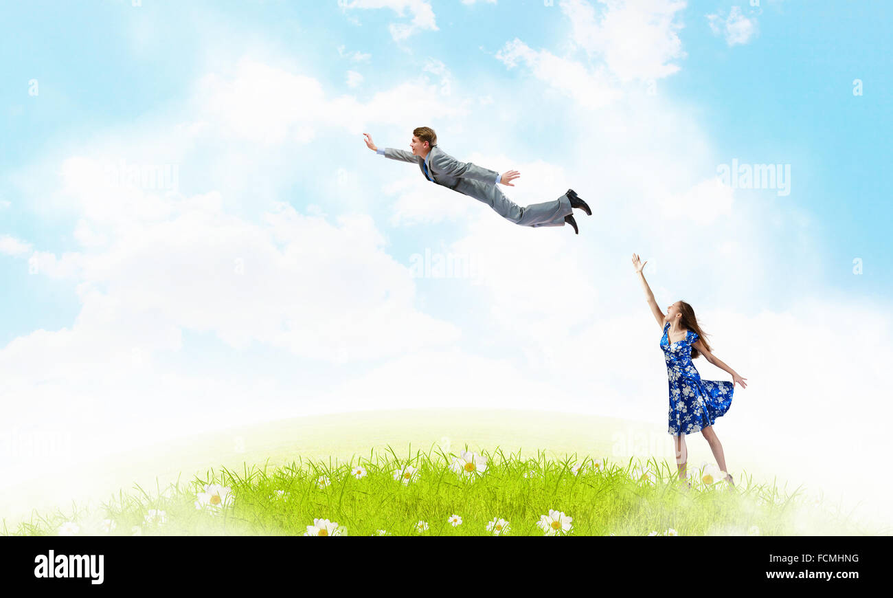 Man trying to fly hi-res stock photography and images - Alamy