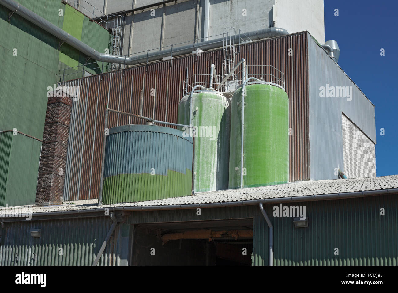 Oil tanks storing edible oils like fish oil. Colored tanks and ...