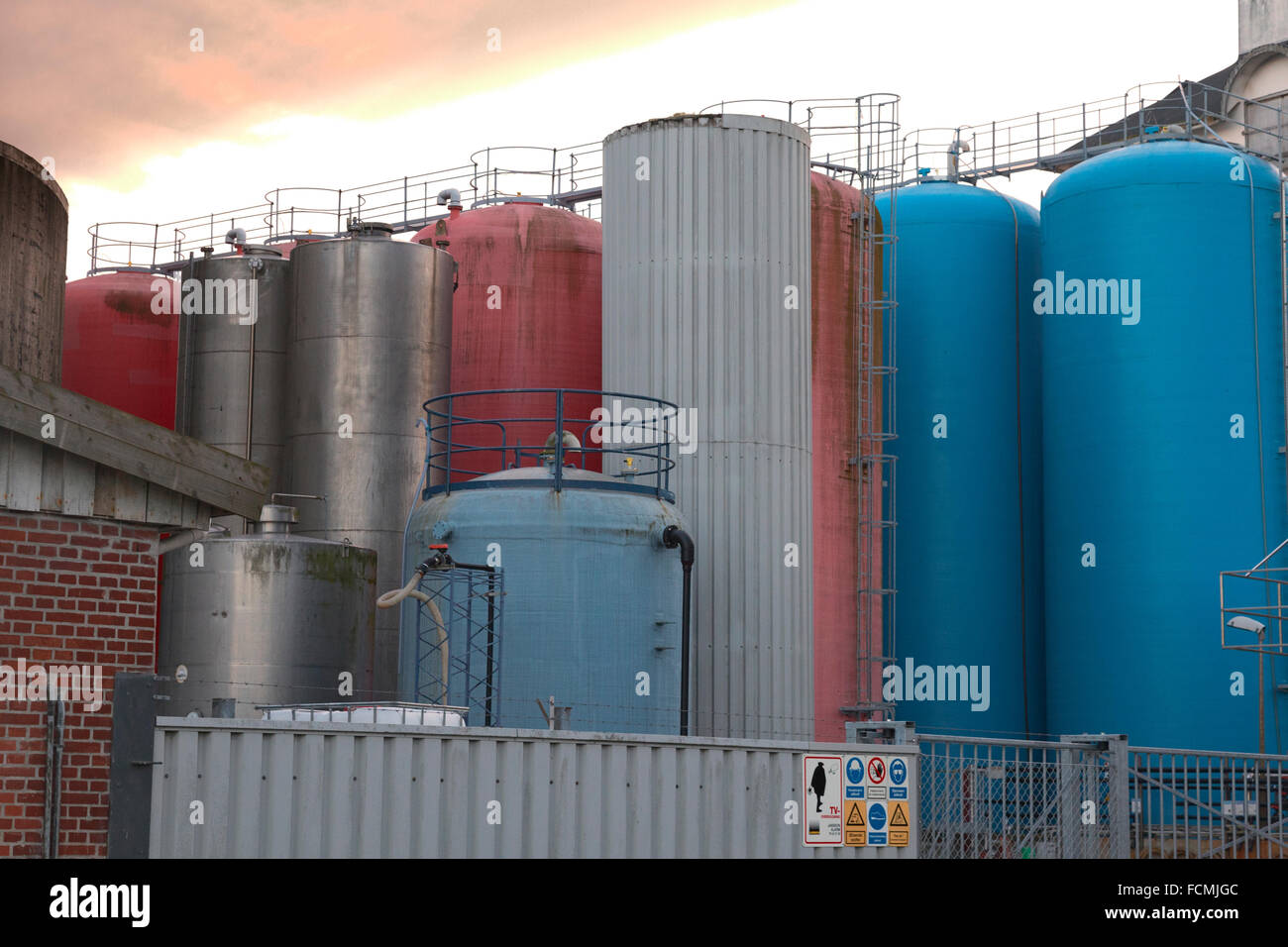 Oil tanks storing edible oils like fish oil. Colored tanks and ...