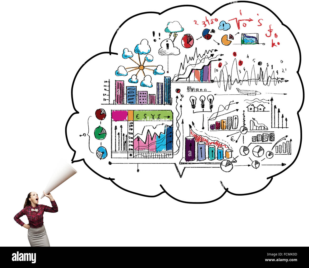 Young pretty woman screaming in paper trumpet Stock Photo - Alamy