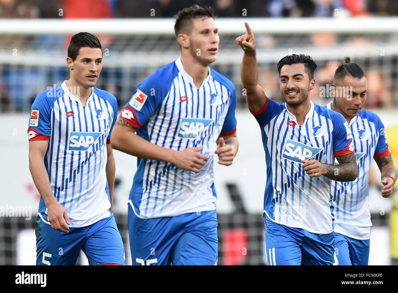 Hoffenheim's Jiloan Hamad (2.f.r)celebrates after his goal at 1:0 with ...