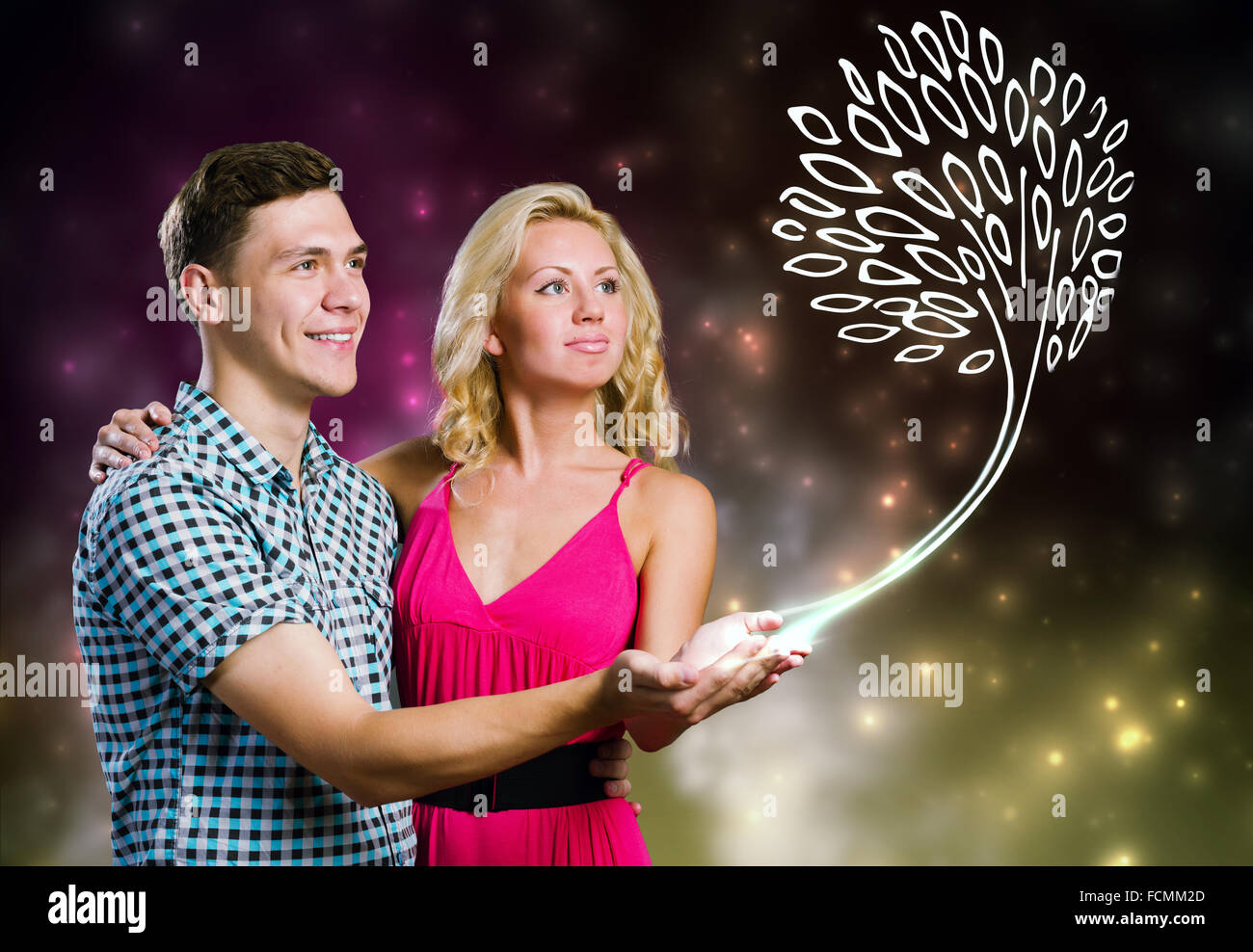 Young happy couple hugging each other and dreaming about future Stock ...