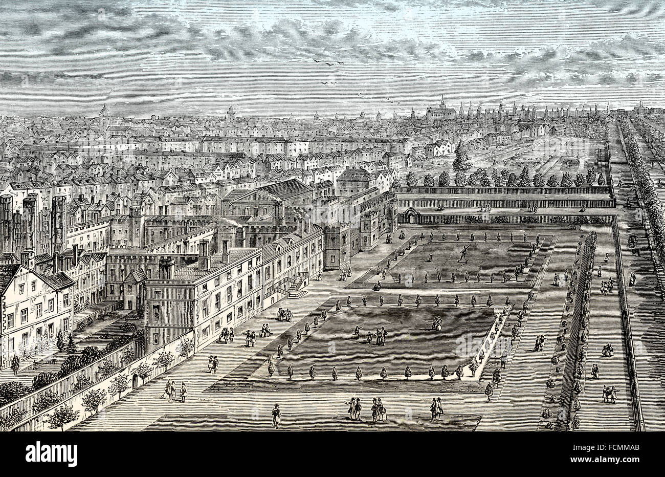 St James's Palace, left, and The Mall, 1715, London, England Stock ...