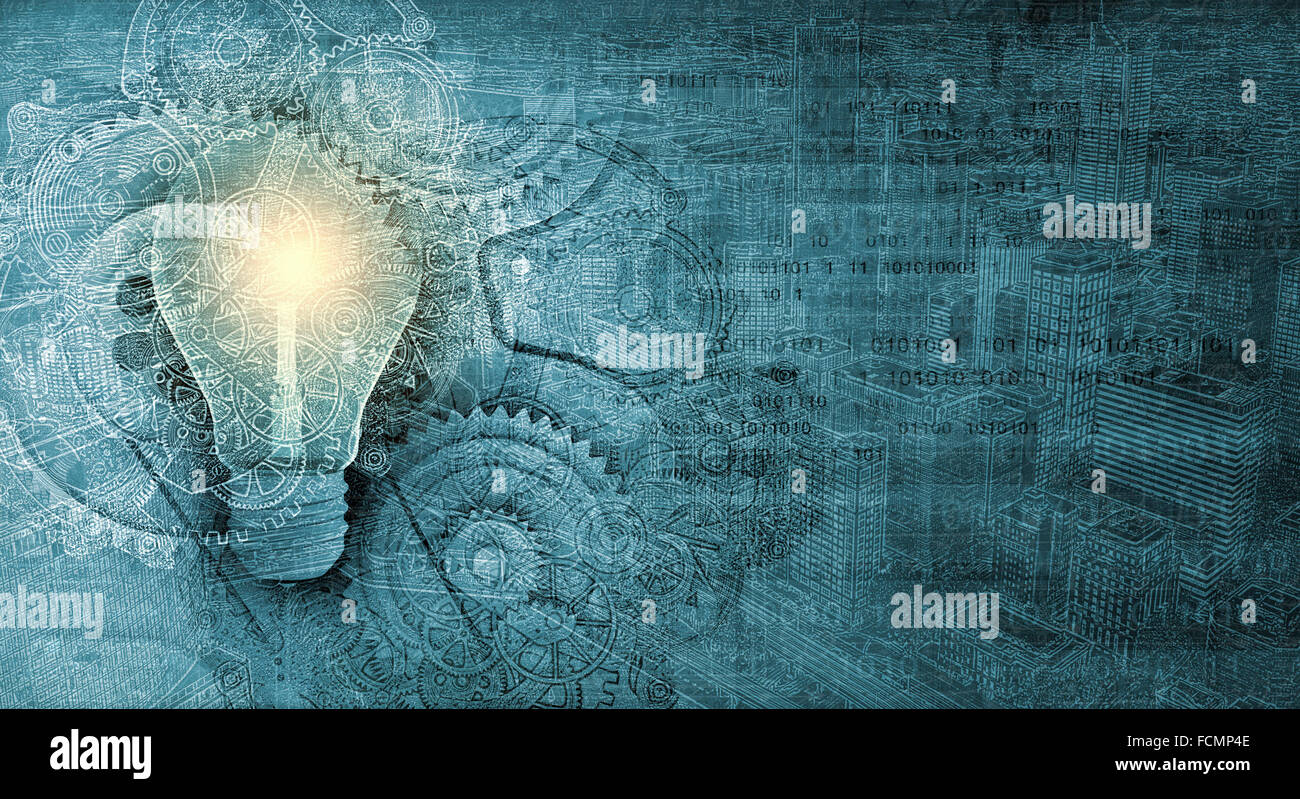 Close up of light bulb and gears mechanism Stock Photo - Alamy