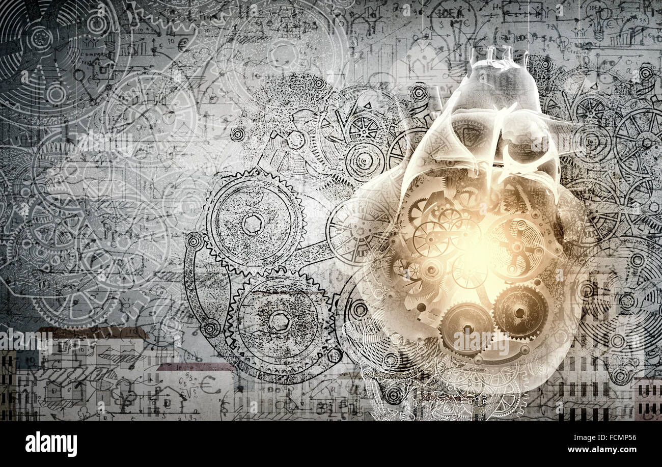 Close up of human heart and cogwheel mechanisms Stock Photo - Alamy