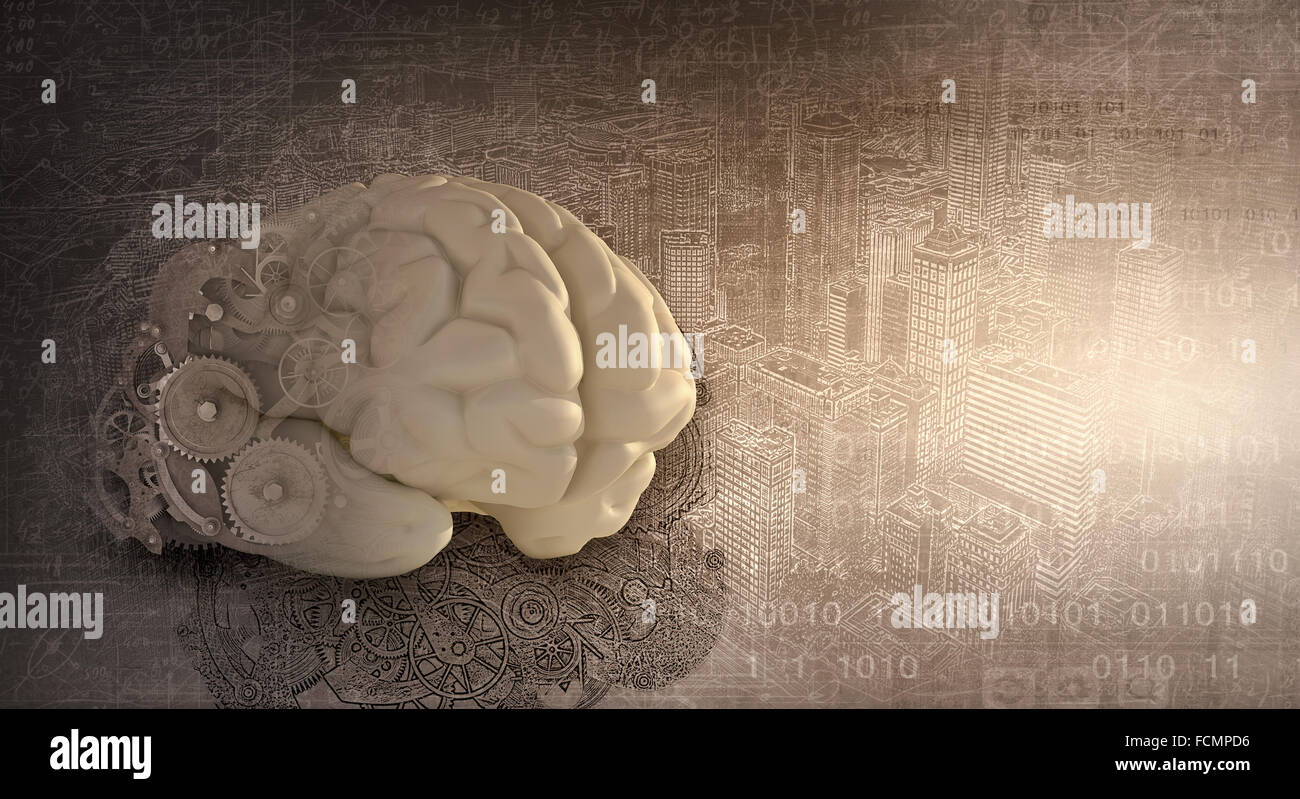 Model of human brain and cogwheel mechanism Stock Photo - Alamy