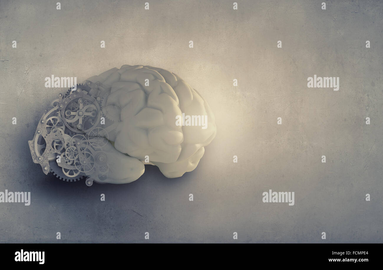 Model of human brain and cogwheel mechanism Stock Photo - Alamy