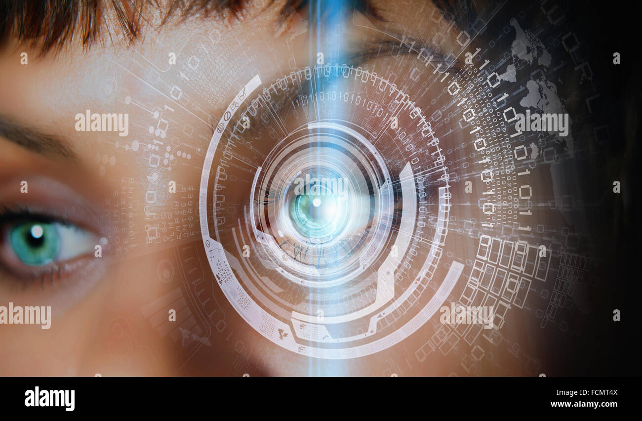 Close up of woman eye in process of scanning Stock Photo - Alamy