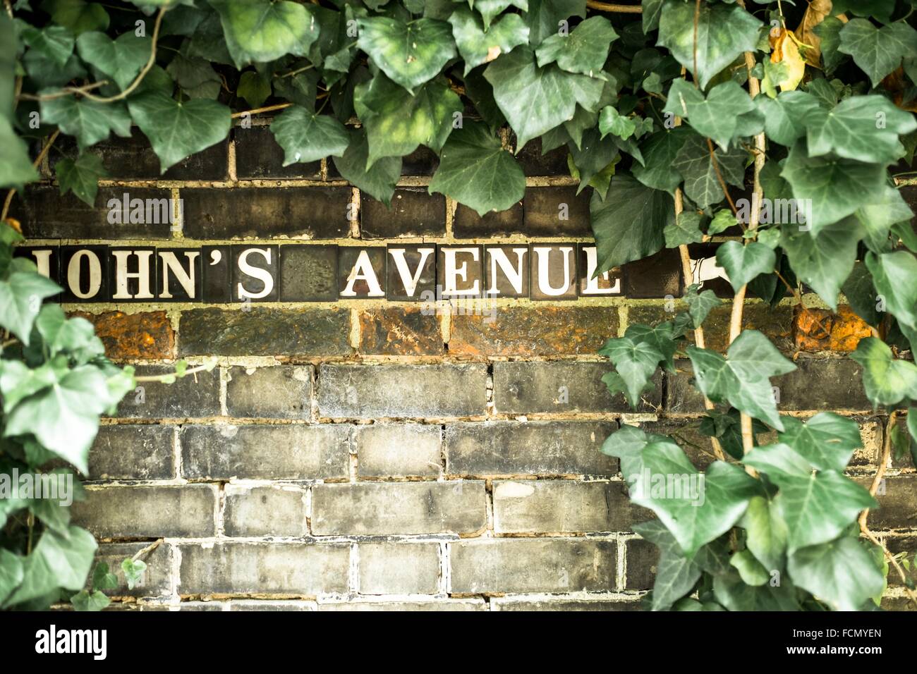 Overgrown original street sign in London Stock Photo - Alamy