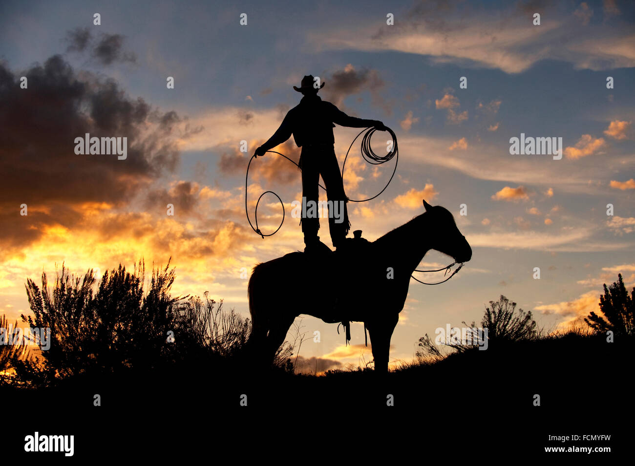 Cowboy and horse at sunset hi-res stock photography and images - Alamy