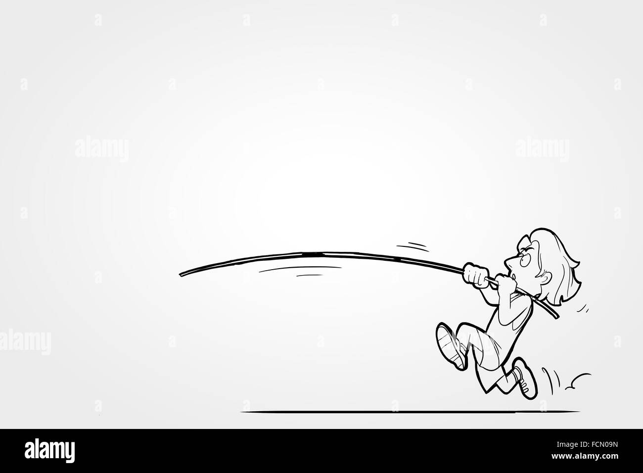Funny caricature of man jumping with pole Stock Photo - Alamy