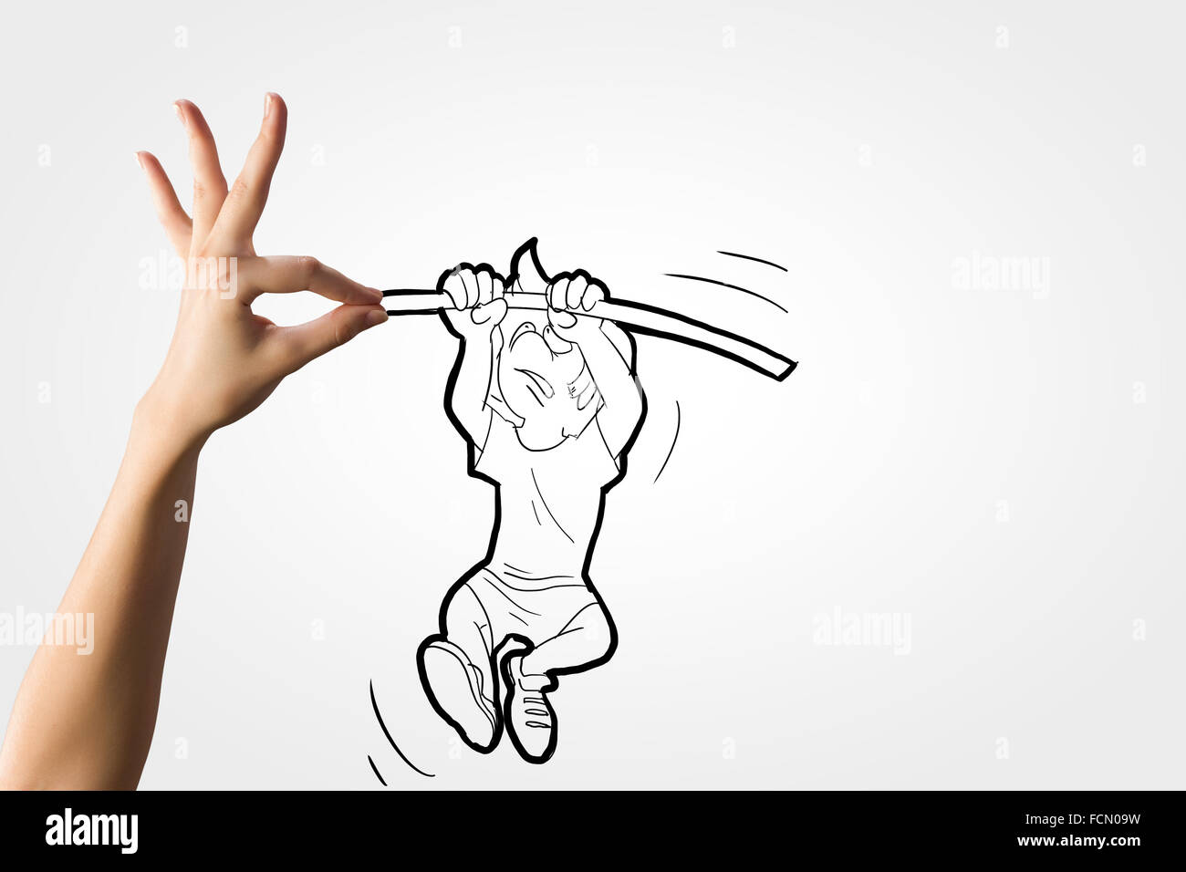 Funny caricature of man jumping with pole Stock Photo - Alamy