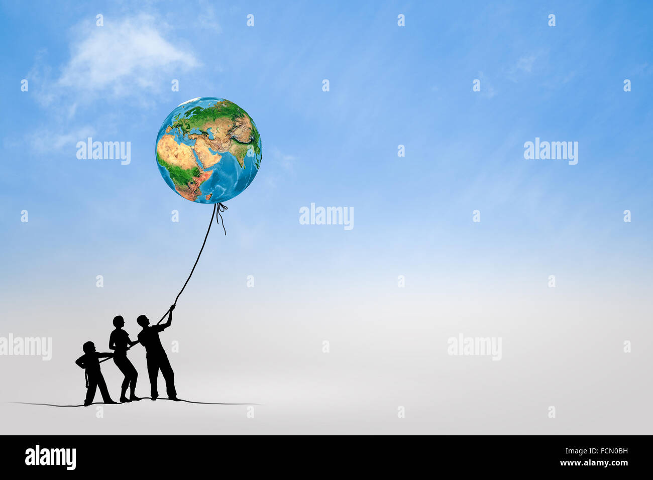 Silhouettes of people pulling Earth plane with rope. Elements of this ...