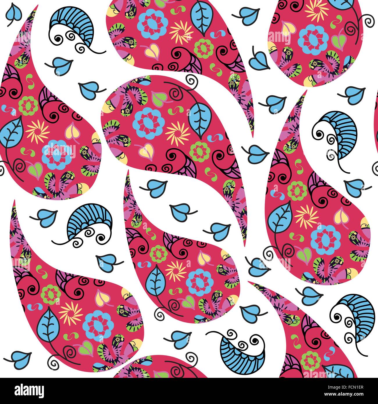 Colored Paisley seamless pattern and seamless pattern in swatch menu, vector illustration ...
