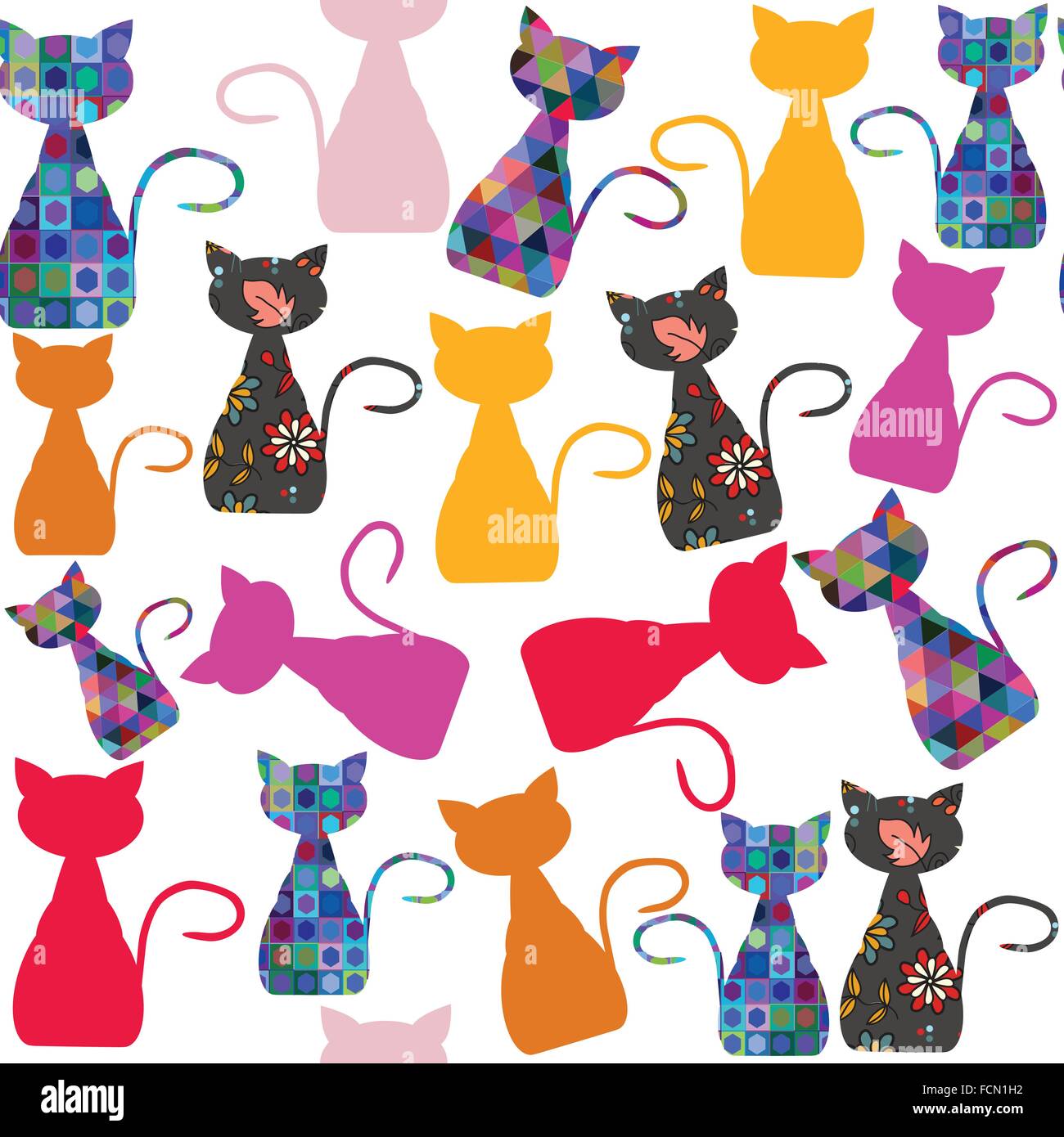 Colorful adorable modern cats seamless pattern and seamless pattern in ...
