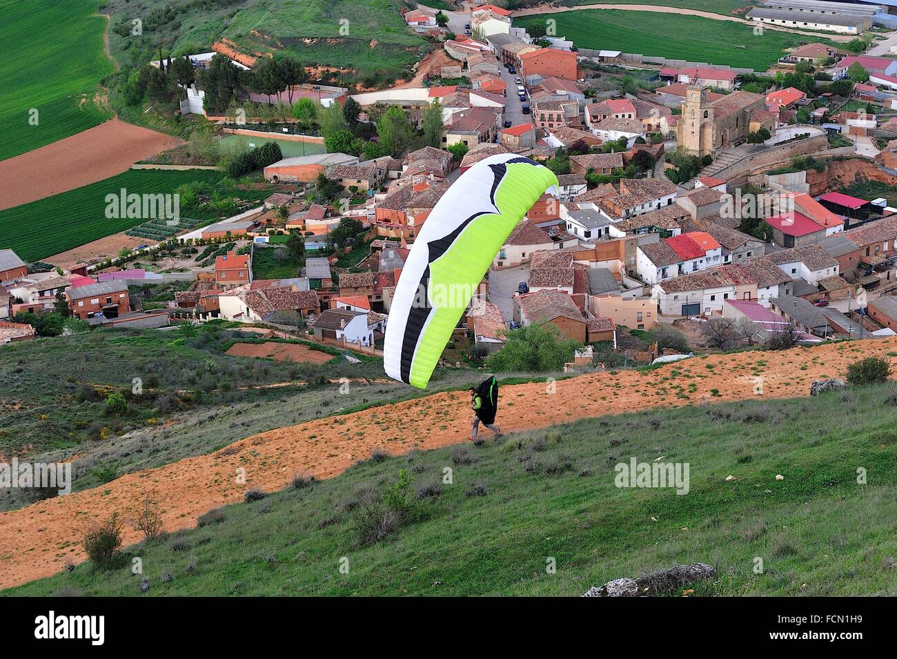 Paragliding over Alarilla, Guadalajara, Spain Stock Photo - Alamy