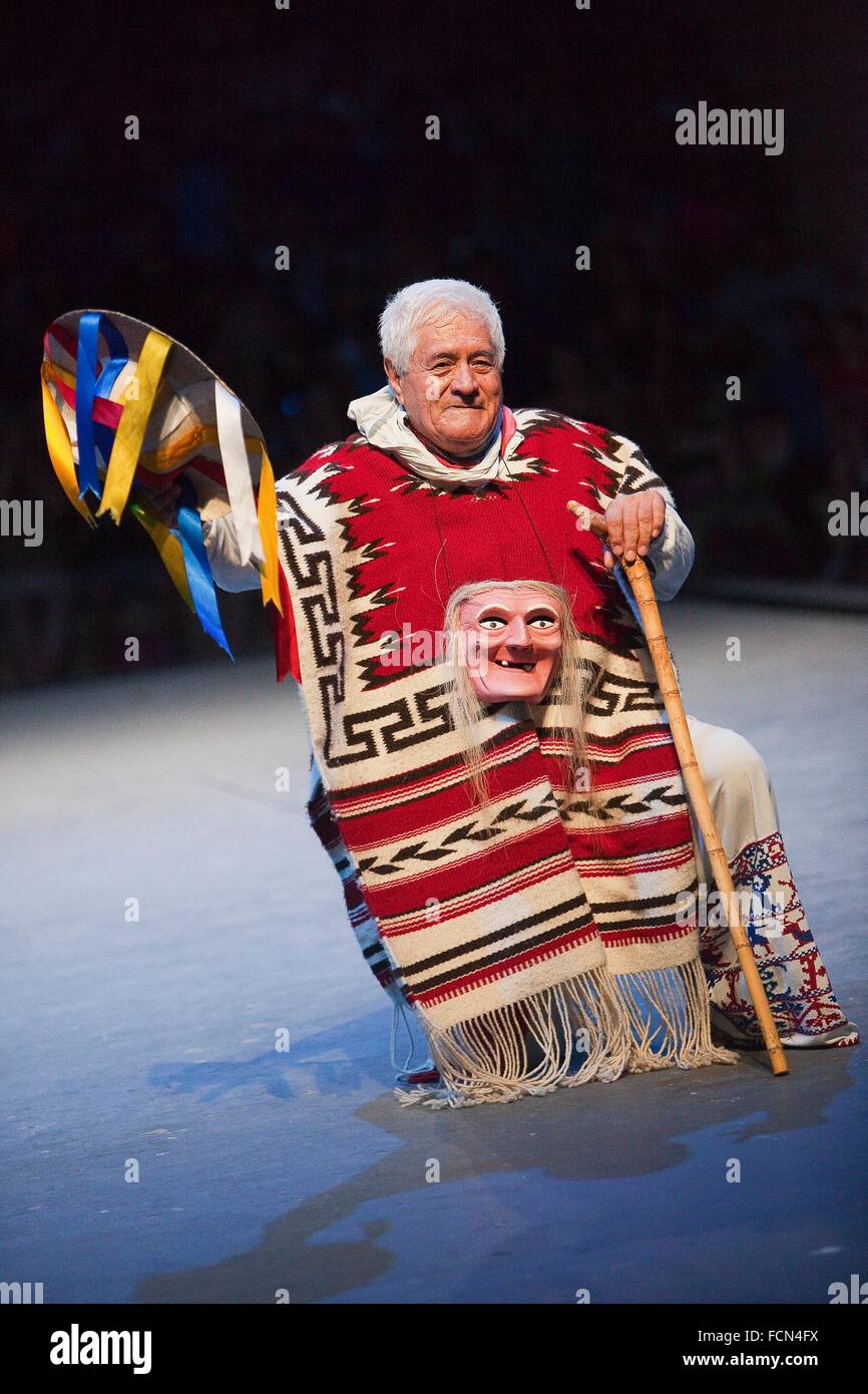 Elderly man during ´Dance of the old men from Jaracuaro´ performance of ...