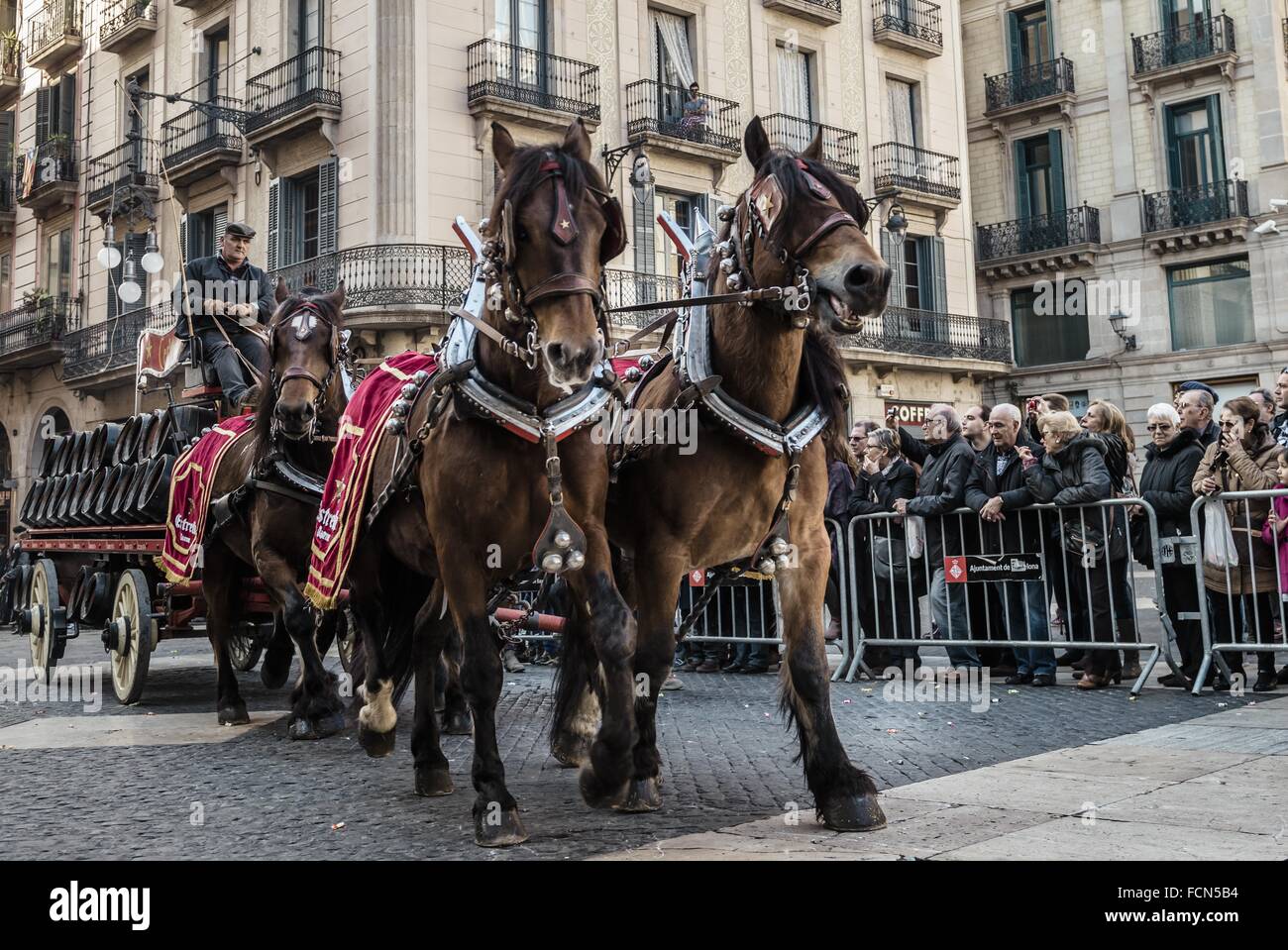 Barcelona, Catalonia, Spain. 23rd Jan, 2016. Traditional horse-drawn ...