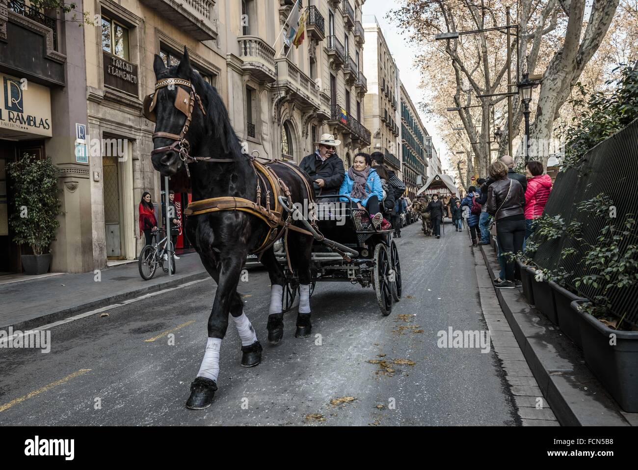 Barcelona, Catalonia, Spain. 23rd Jan, 2016. Traditional horse-drawn ...