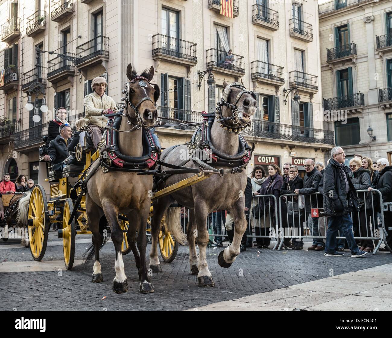 Barcelona, Catalonia, Spain. 23rd Jan, 2016. Traditional horse-drawn ...