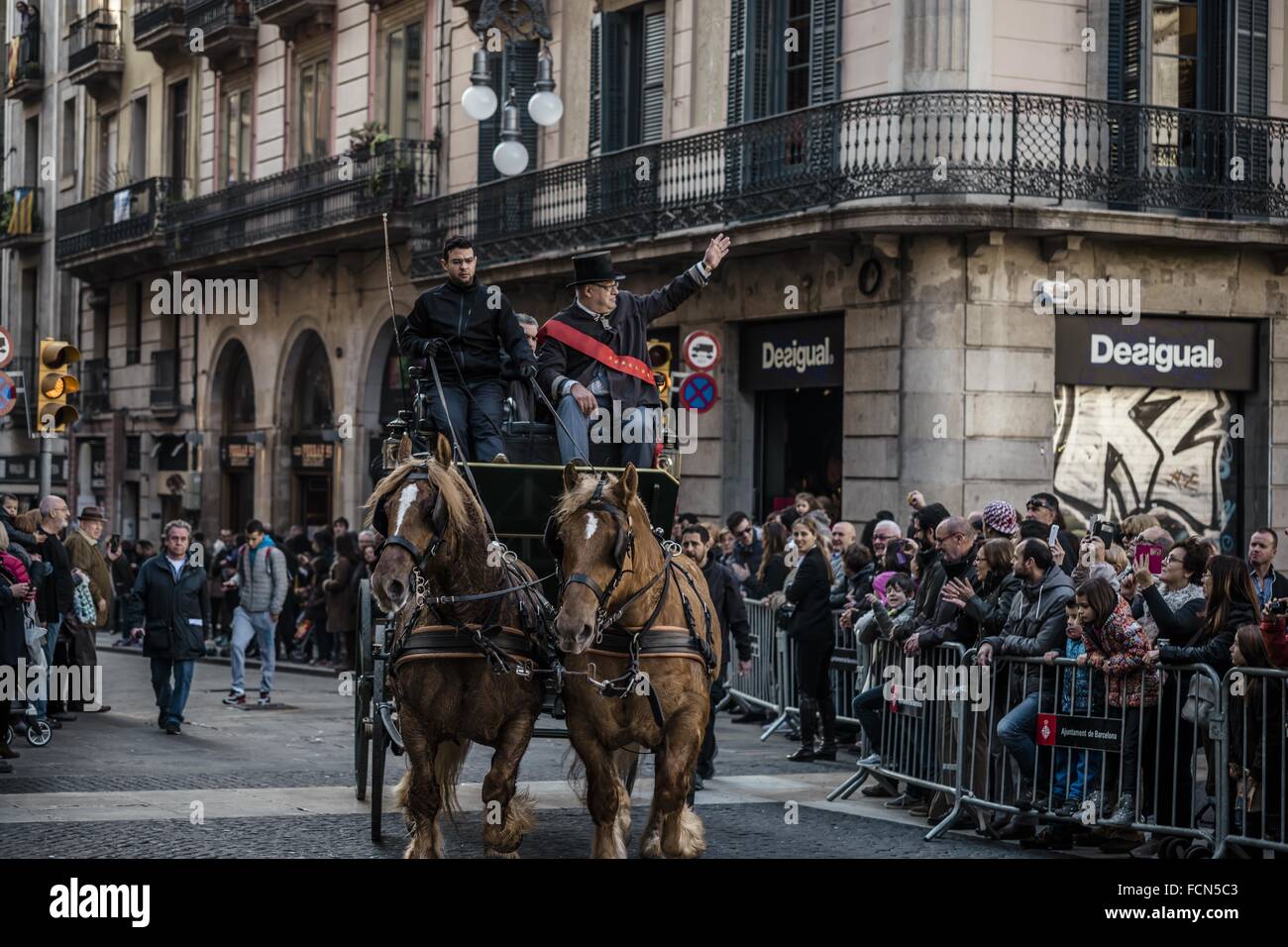 Barcelona, Catalonia, Spain. 23rd Jan, 2016. Traditional horse-drawn ...