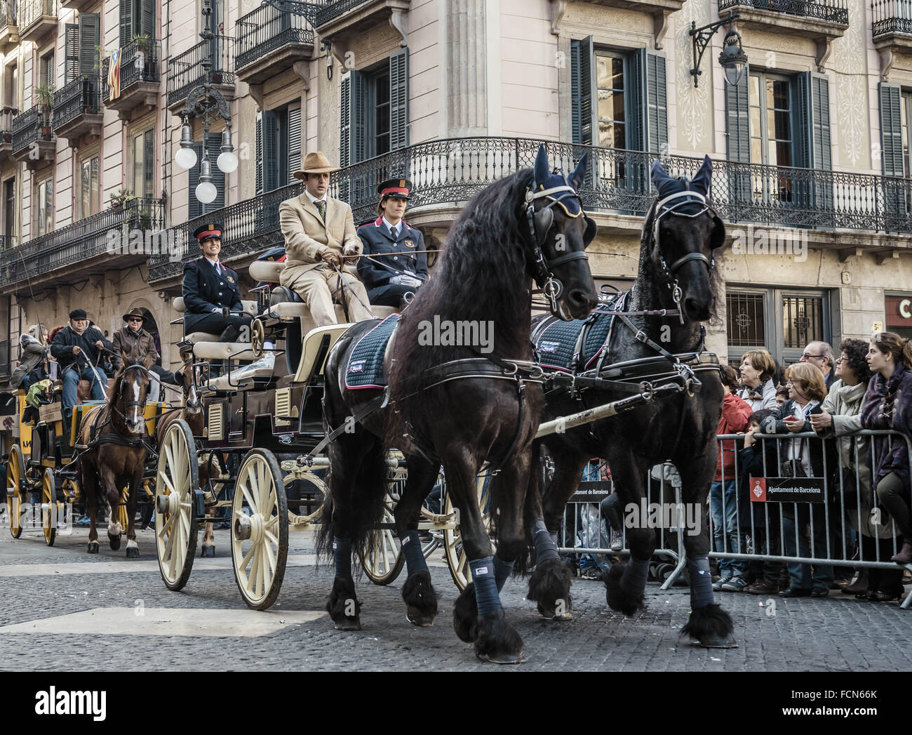 Barcelona, Catalonia, Spain. 23rd Jan, 2016. Traditional horse-drawn ...