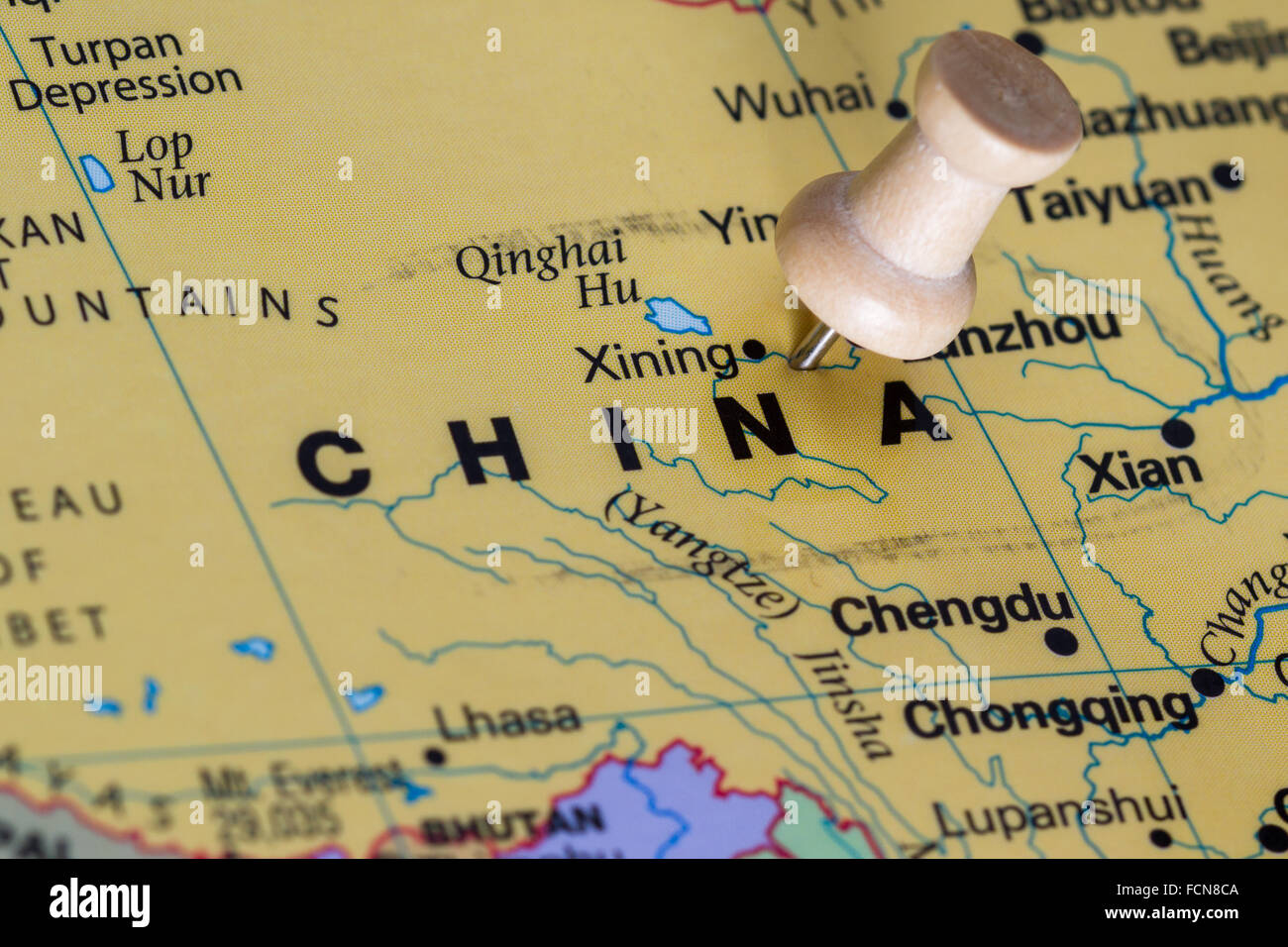 Close up of the country of China on a world map to be used as a concept ...