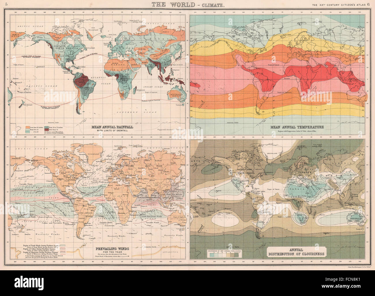 WORLD CLIMATE: Rainfall Temperature Winds Cloudiness. BARTHOLOMEW, 1901 ...