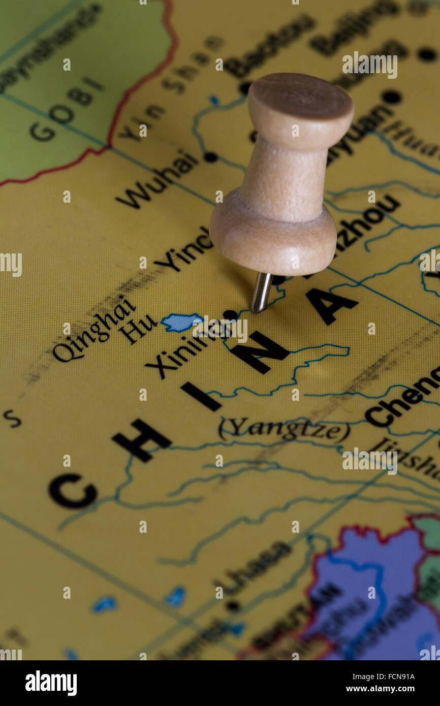 Close up of the country of China on a world map to be used as a concept ...