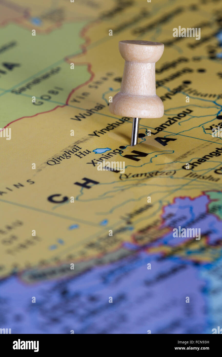 Close up of the country of China on a world map to be used as a concept ...