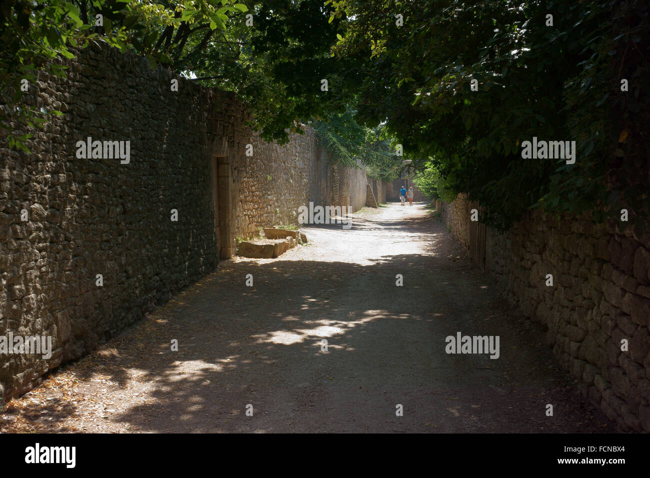 Stone alley with trees in Bonnieux, Provence, France Stock Photo - Alamy