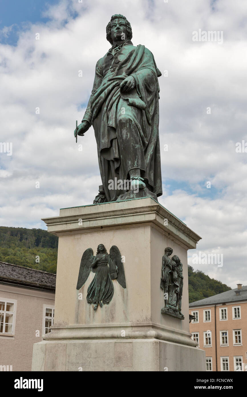 Wolfgang Amadeus Mozart statue on Mozart Square (Mozartplatz) located ...