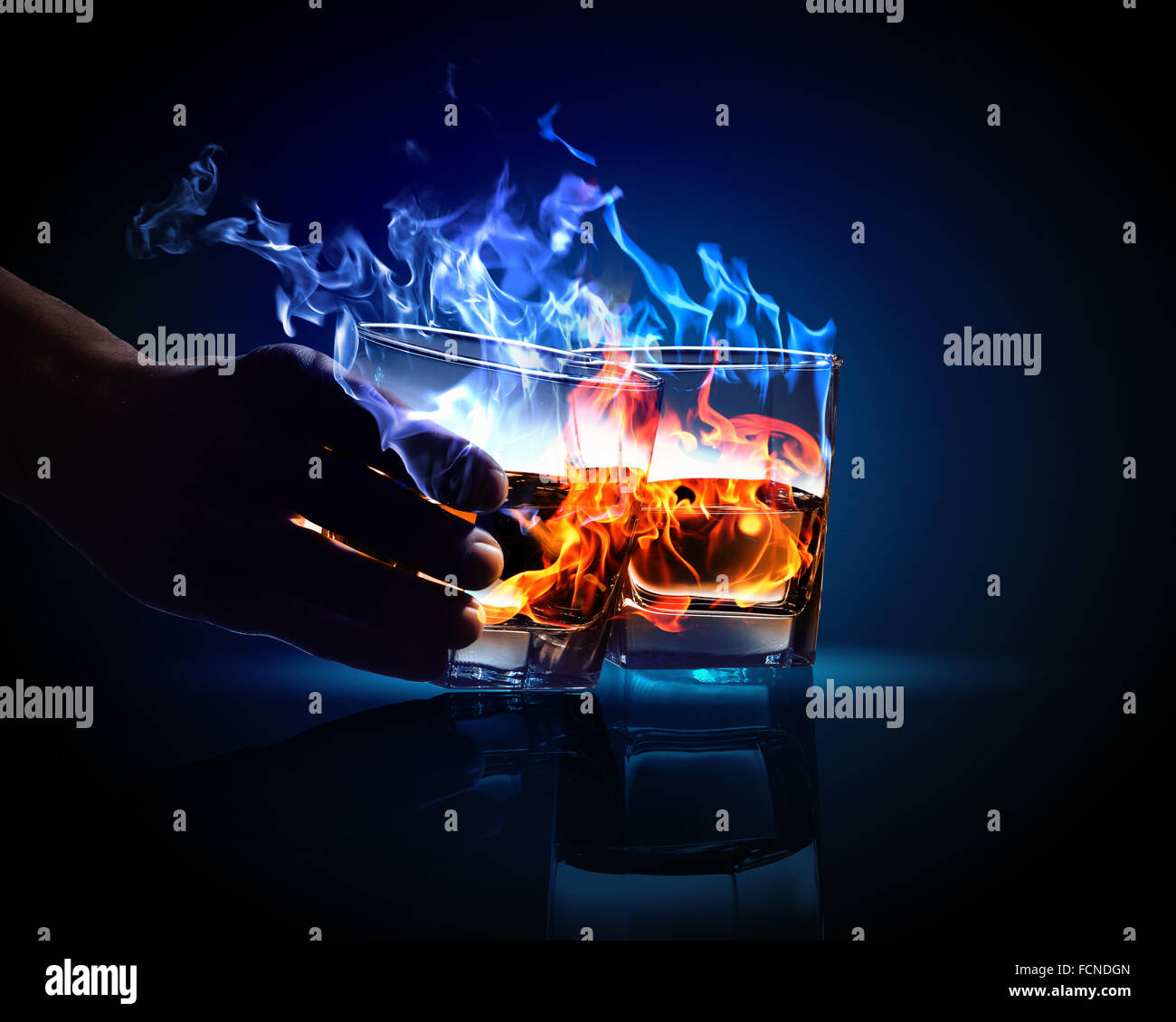 Image of two glasses of burning absinthe Stock Photo - Alamy