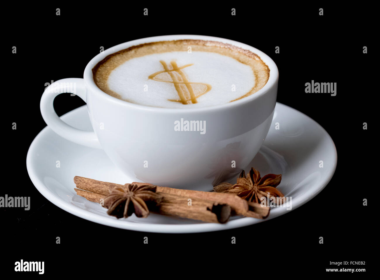 Dollar sign on latte art coffee cup Stock Photo - Alamy