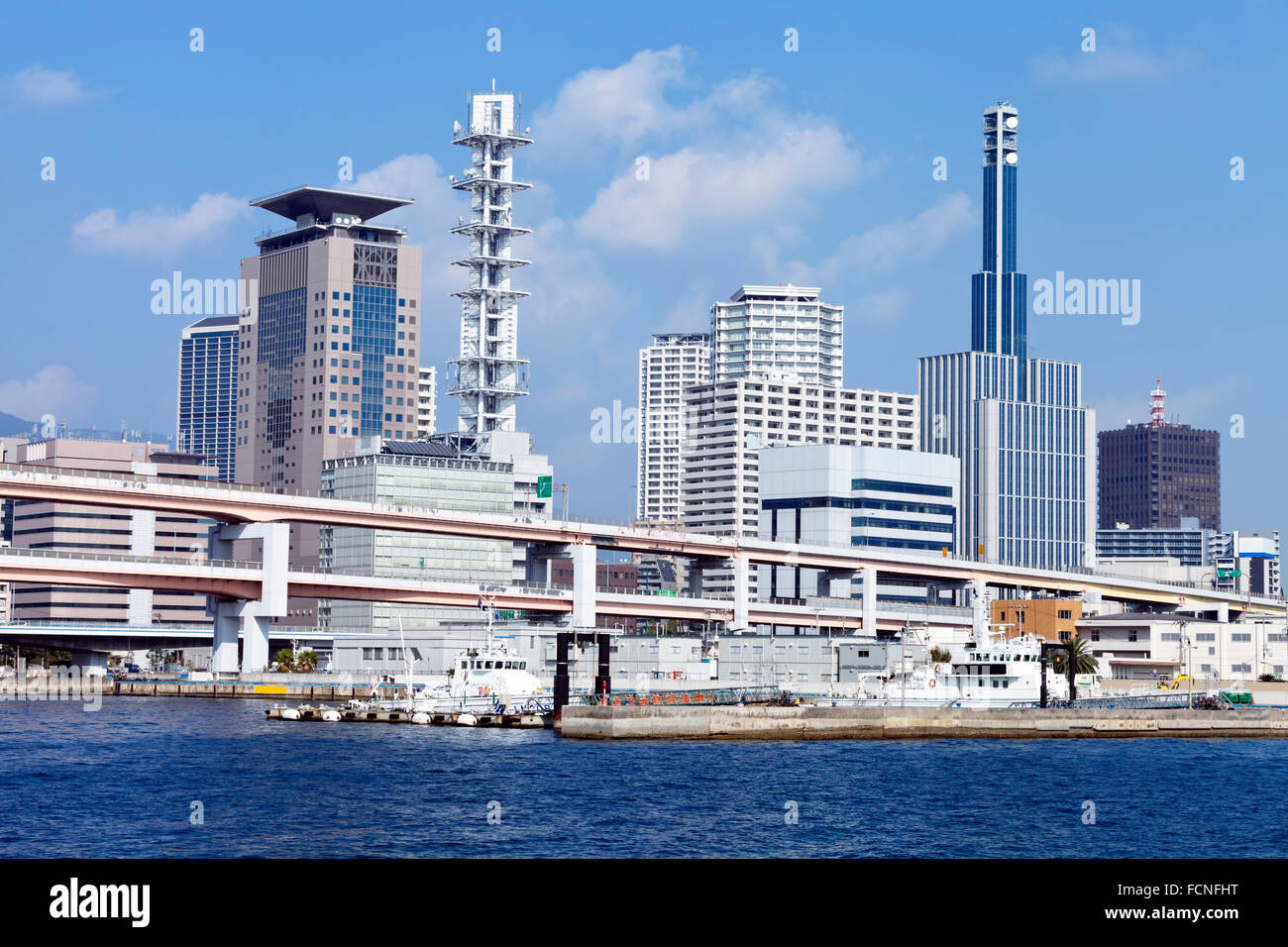 Waterfront cityscape of sea port city of Kobe Japan in Hyogo Prefecture ...