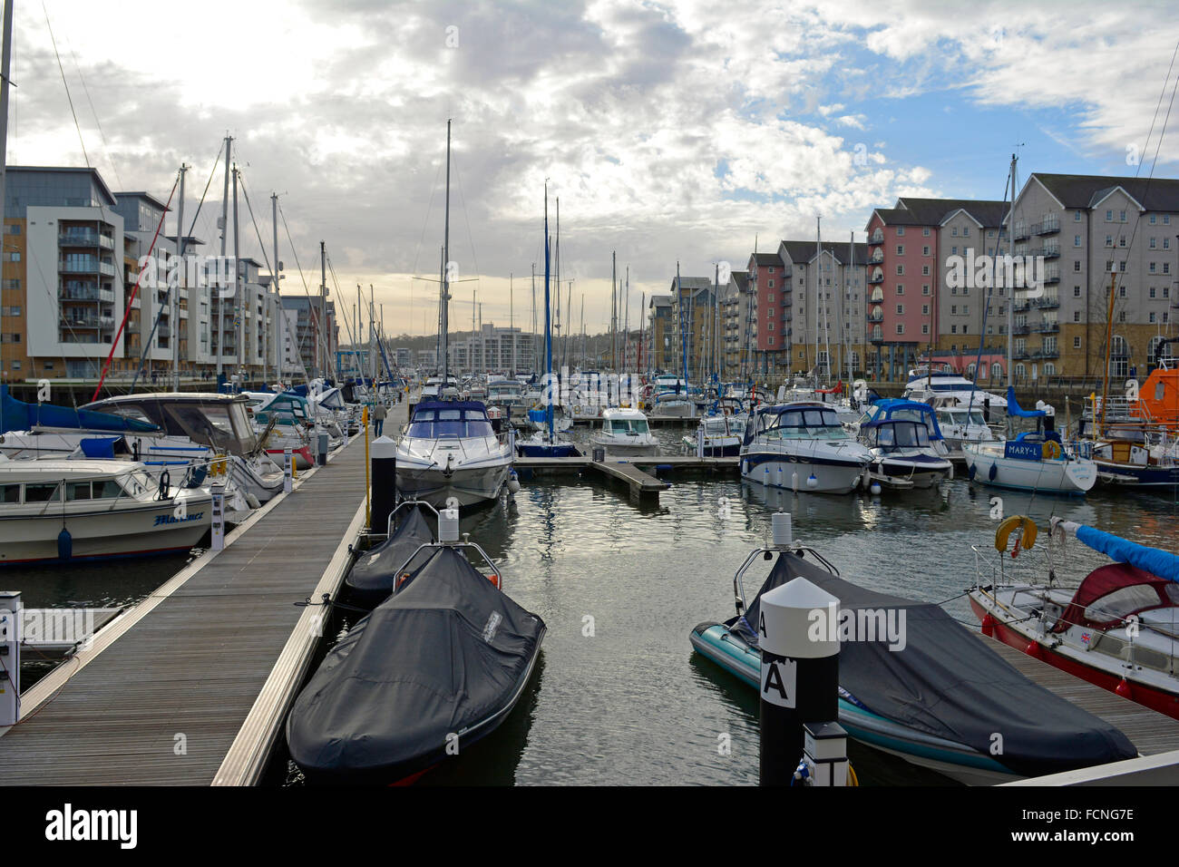 UK. Portishead Quays Marina with boats yachts and Lifeboat moored in ...