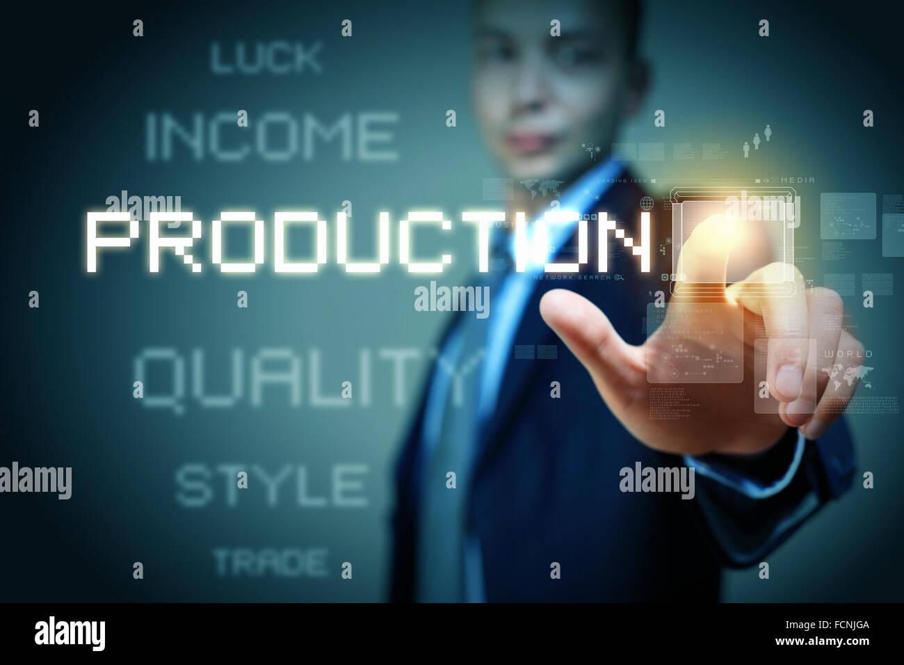 Business man touching virtual display. Business and technology concept ...