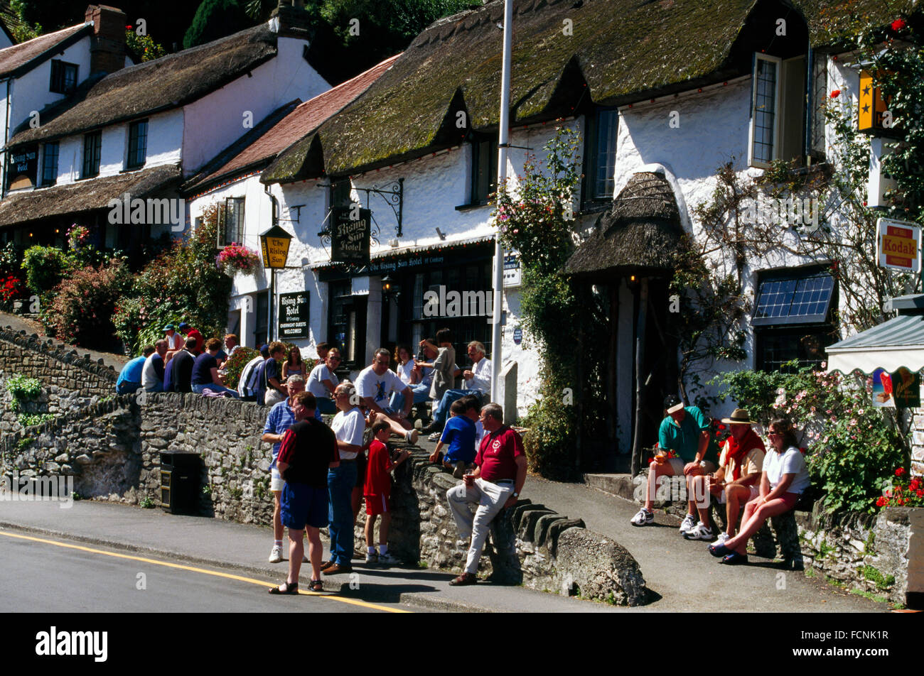 Devon England Lynmouth People Sitting Outside Risng Sun Hotel Stock ...