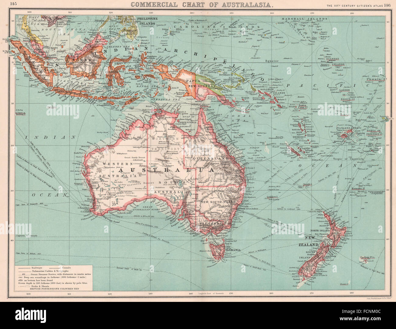 AUSTRALASIA COMMERCIAL: Steamer routes Telegraph cables Railways Canals ...