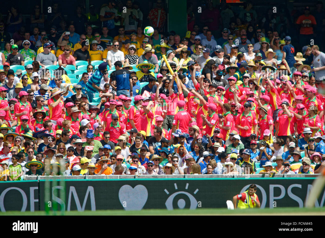 Sydney, Australia. 23rd Jan, 2016. Australian fans celebrate a boundary ...