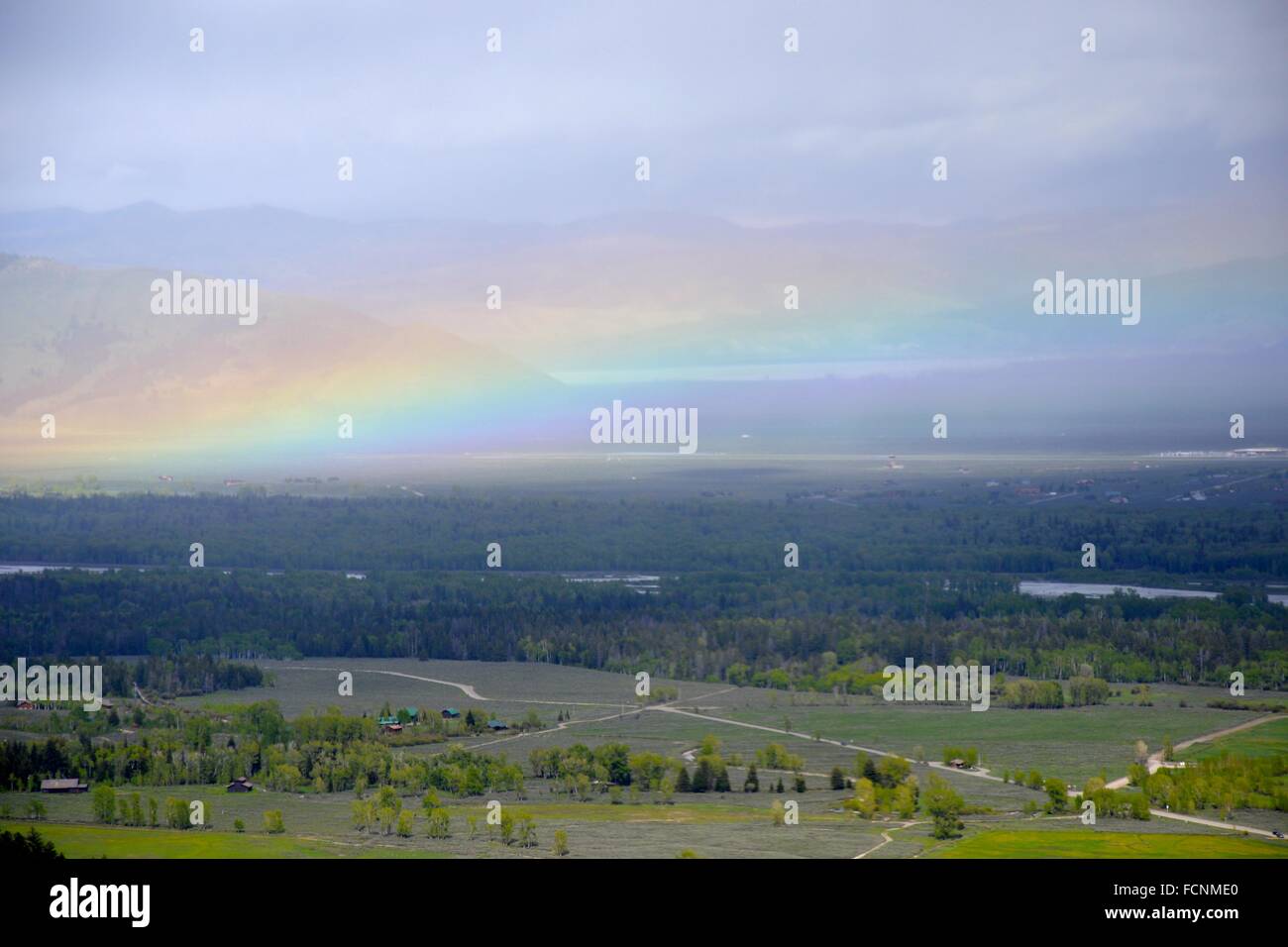 Beautiful rainbow across Jackson Hole, Wyoming while riding the tram to the top of the mountain ...