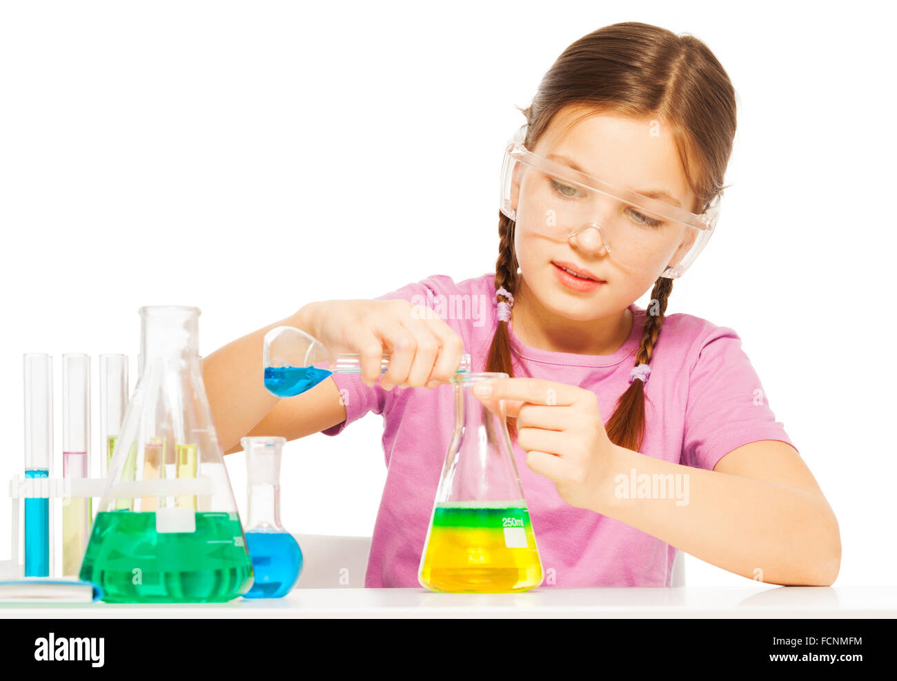 Interesting process of mixing colorful reactant Stock Photo - Alamy