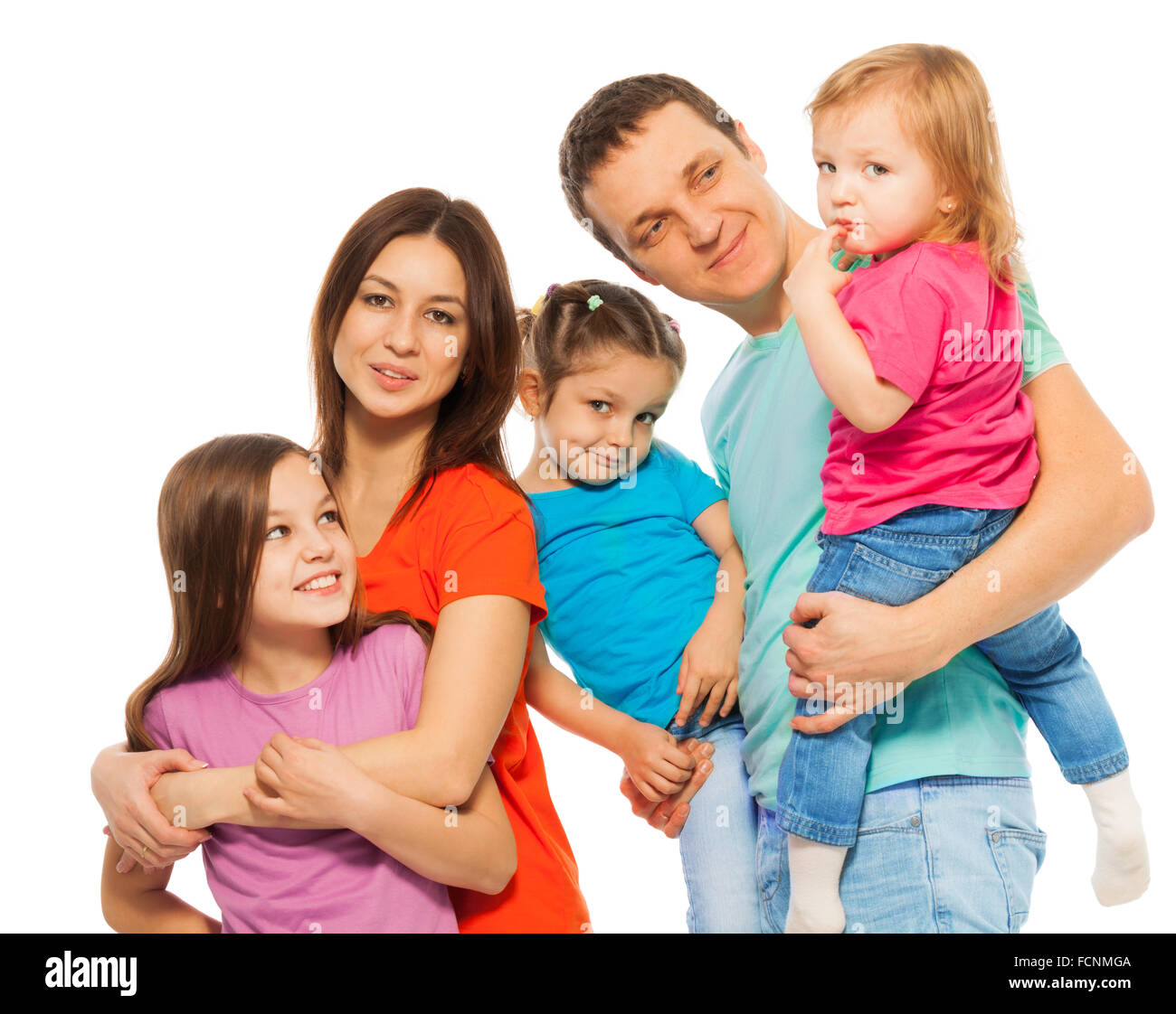 Pretty family - parents and three daughters Stock Photo - Alamy