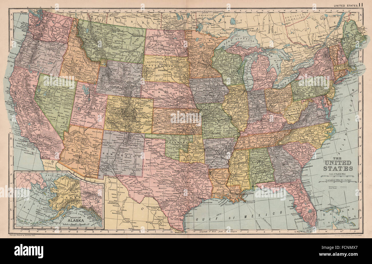 USA RAILROADS: United States. Railways & steamship routes. BACON, 1893 ...