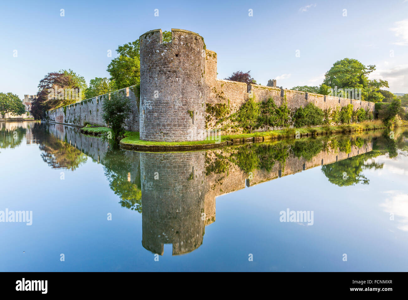 Moat surrounding the Bishops Palace in Wells, Somerset, England, United ...