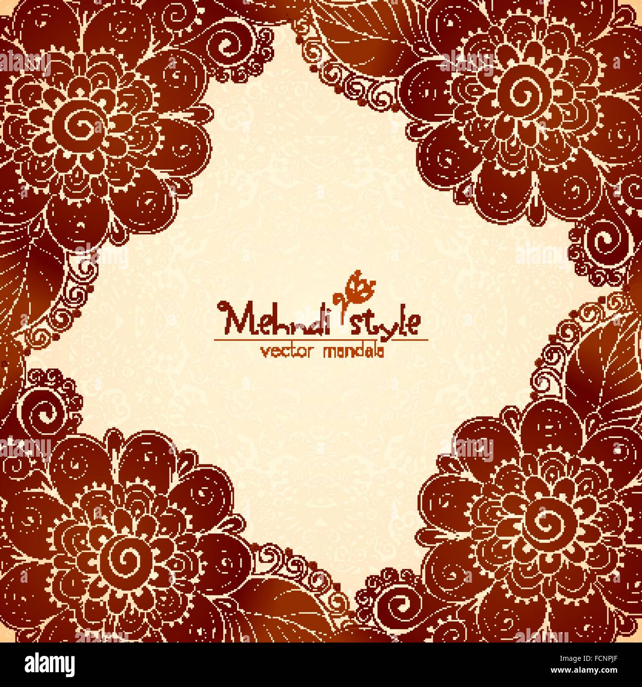 Vintage flowers ethnic frame in Indian mehndi style Stock Vector Image ...