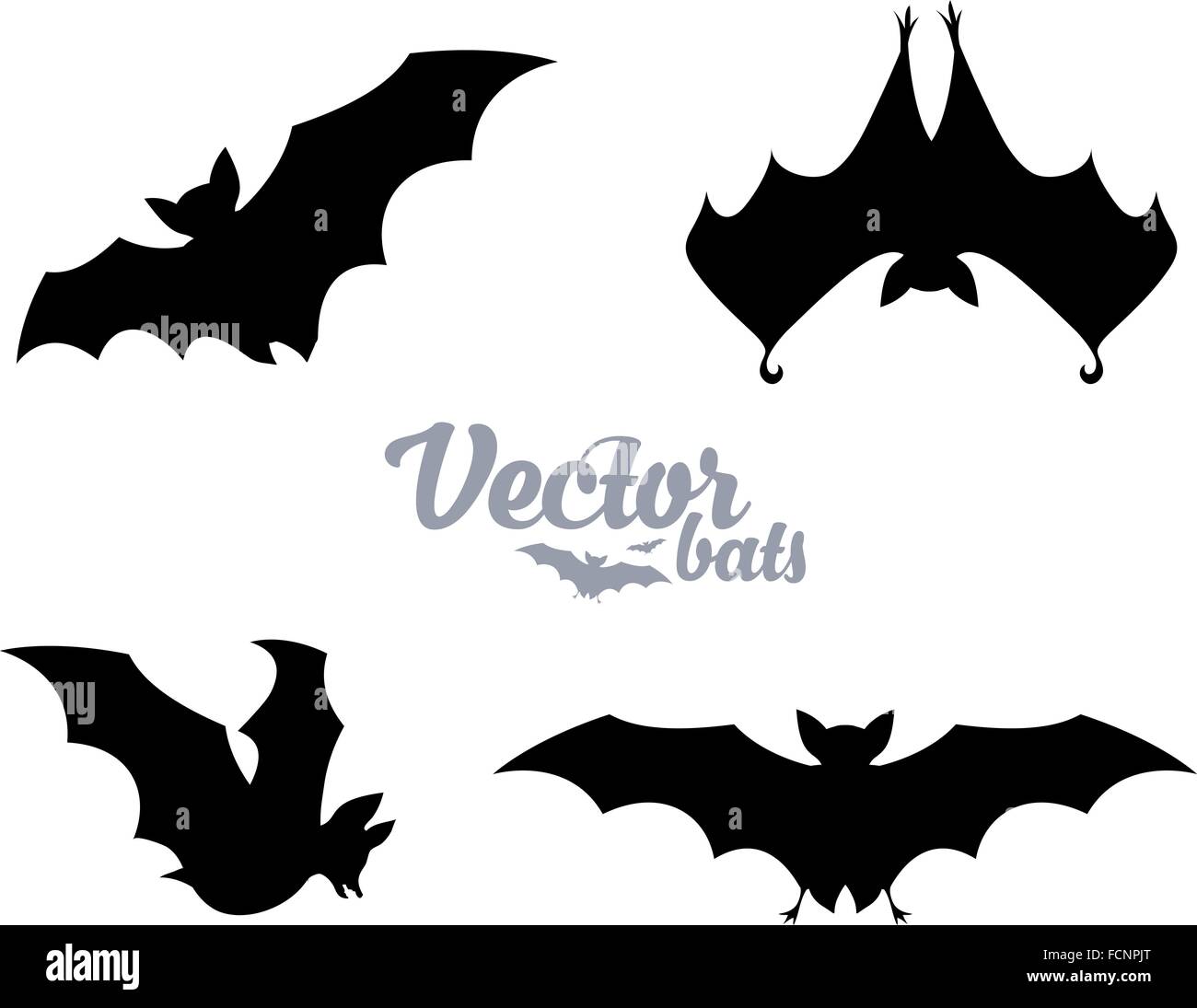 Black bats silhouettes vector set Stock Vector Image & Art - Alamy